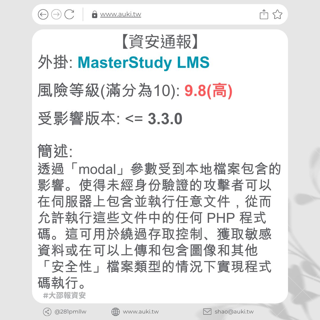 【資安通報】MasterStudy LMS